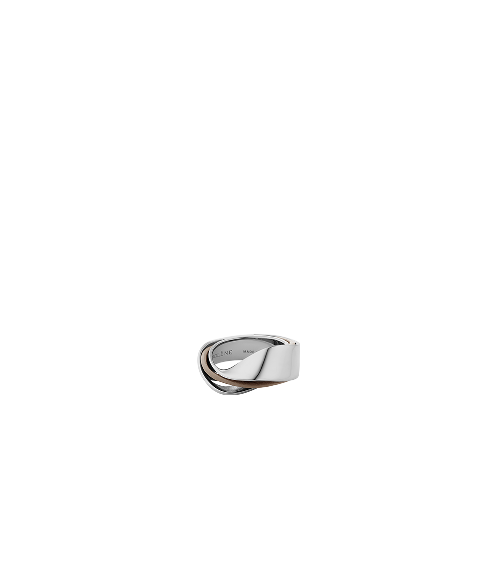 Polène | Ring - Ormé - Silver in rhodium with Taupe Leather – Polène NL